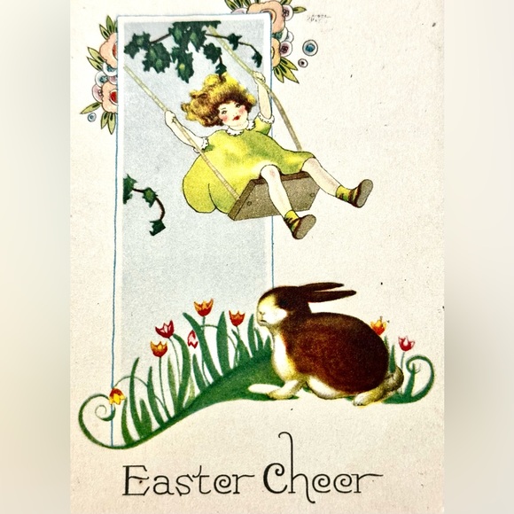 Accents | Vintage 191 Easter Cheer Postcard Rabbit Bunny Tulips Garden ...